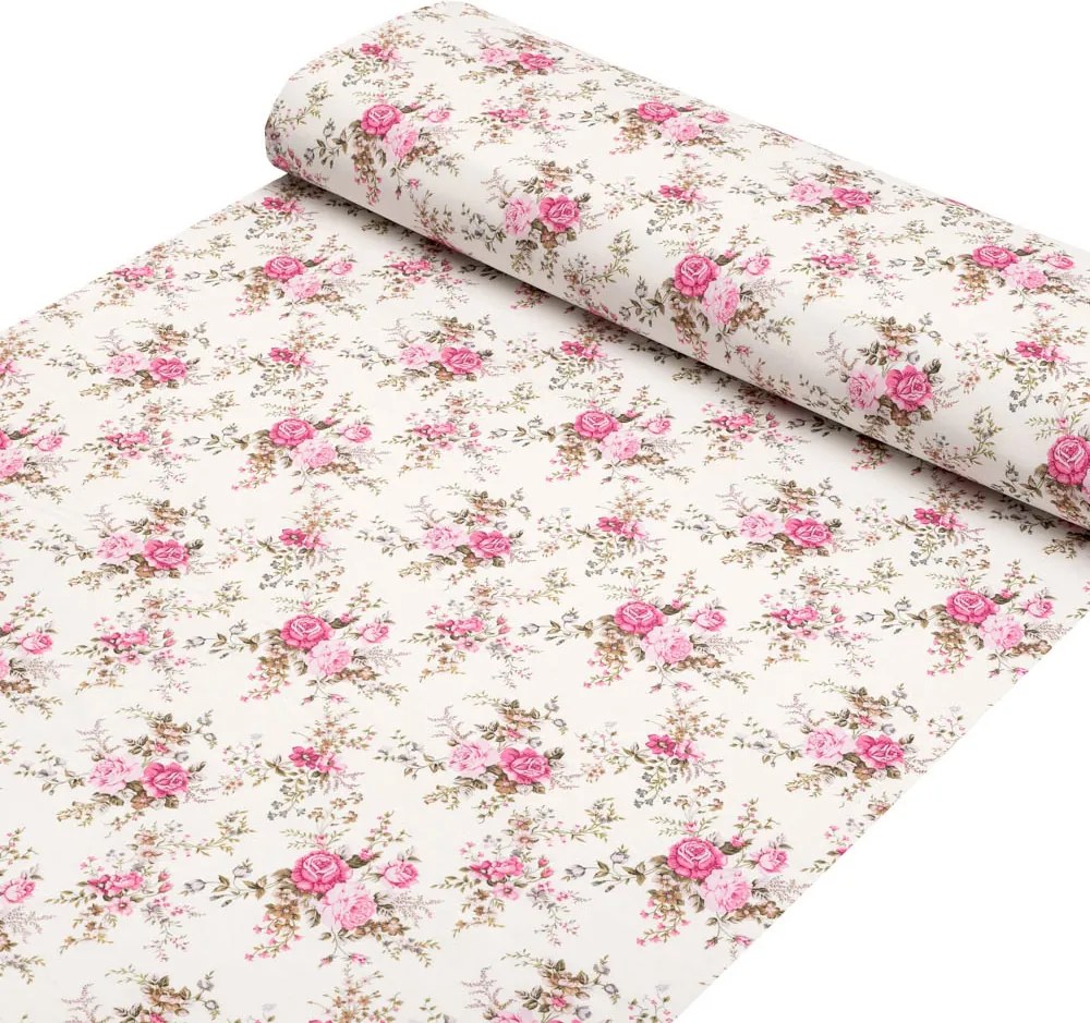 Biante Dekorační oválný ubrus PML-107 Růžové růžičky na bílém 100x140 cm