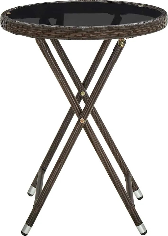 Čajový stolek hnědý 60 cm polyratan a tvrzené sklo 310560