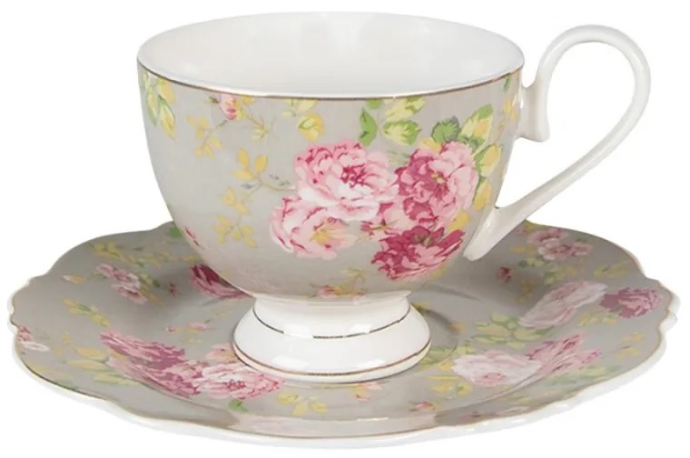 Porcelánový šálek s podšálkem Flowers – 12x8x7 cm