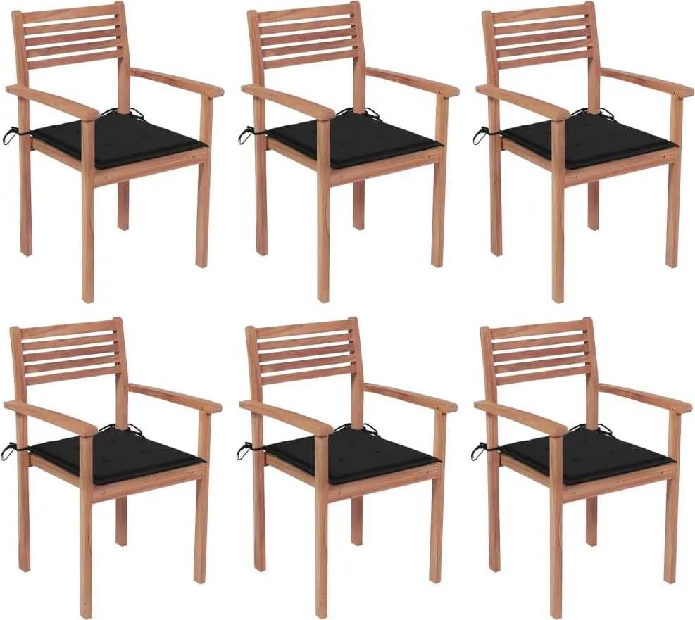 vidaXL Stohovatelné zahradní židle s poduškami 6 ks masivní teak [3072572] Barva: Šedá