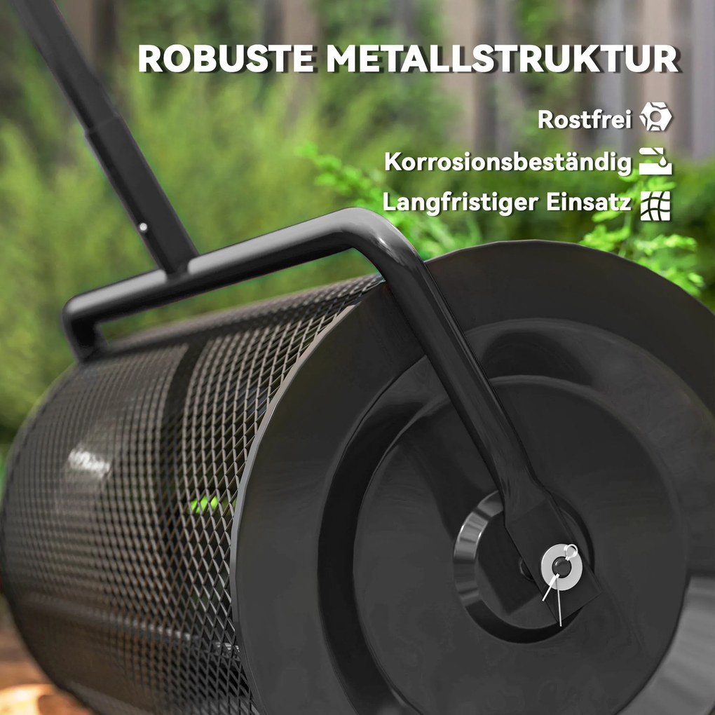 Kompostér Outsunny 75L 61x40cm - Rozmetadlo hnojiv pro zahradu s T-rukojetí, kovová síťka a rozmetadlo pro rašelinu