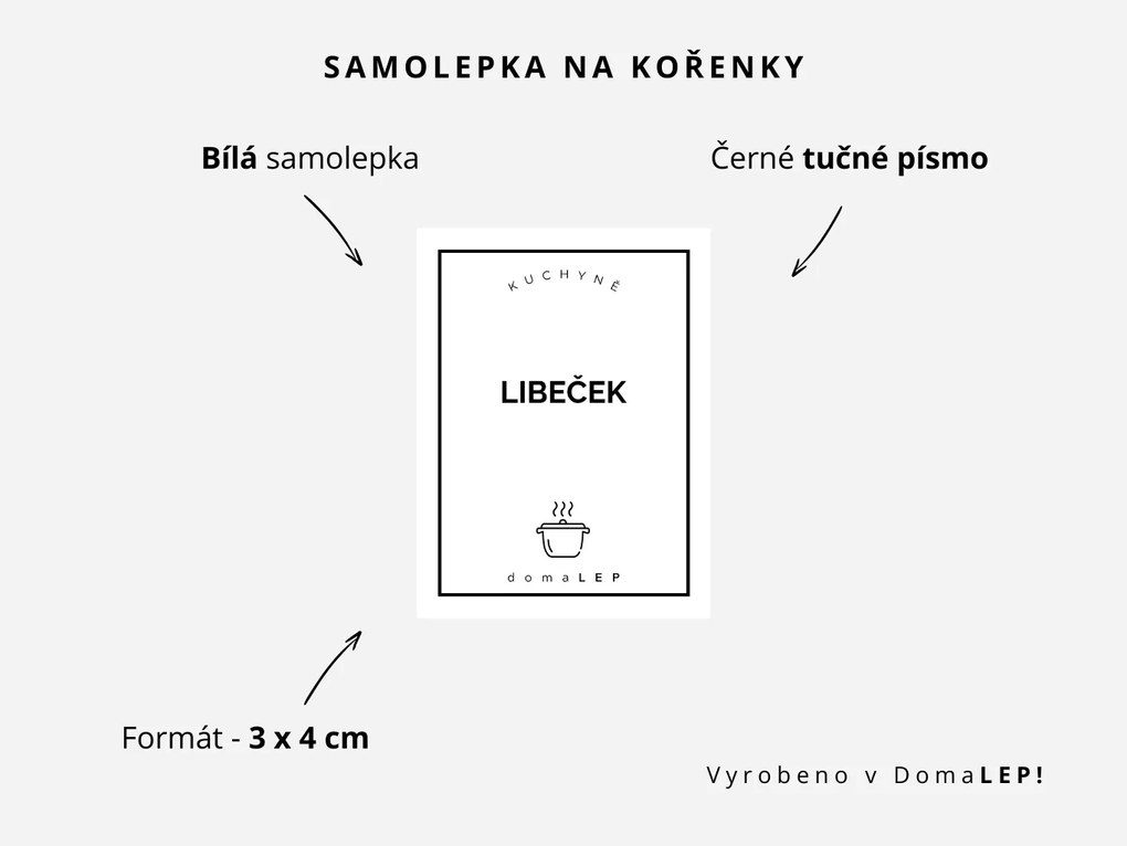 LIBEČEK - Samolepka na kořenky 3 x 4 cm - DomaLEP varianta: BÍLÁ - tučné písmo