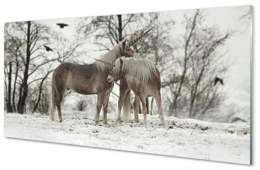 Obraz na skle Zimní lesní jednorožci 100x50 cm