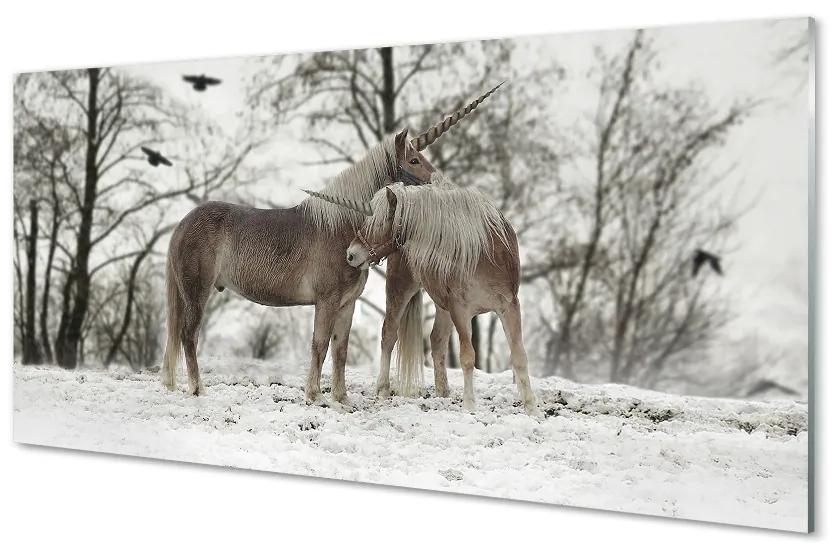 Obraz na skle Zimní lesní jednorožci 125x50 cm