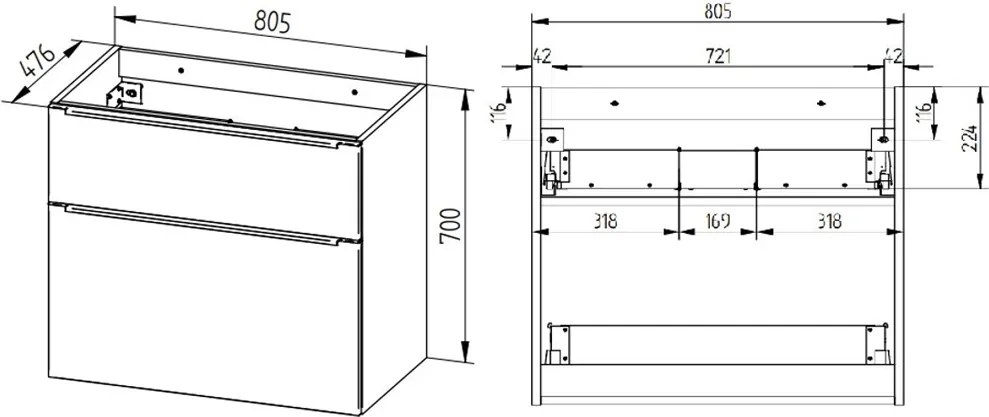 Mereo Mereo, Mailo, koupelnová skříňka 81 cm, bílá, dub, antracit, CN541SB