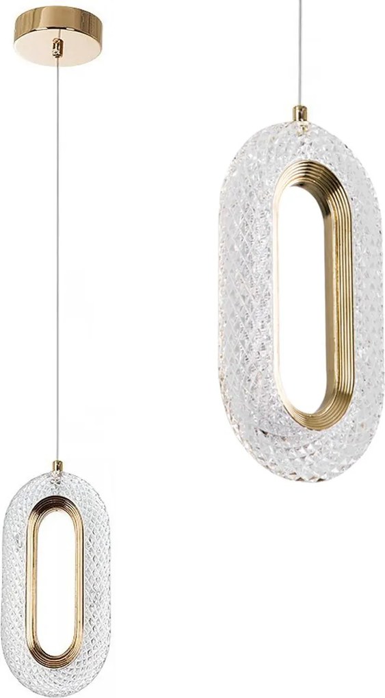 Toolight Toolight, LED křišťálový závěsný lustr, 7W, 500lm, G113-1CP, zlatá, OSW-09708