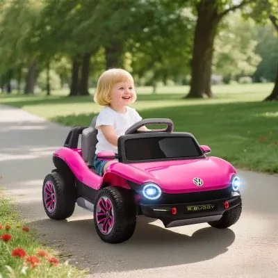 AIYAPLAY dětské elektrické auto od 3 let Volkswagen E-Buggy 12V s dálkovým ovládáním 2,4 G, odpružená kola, růžová
