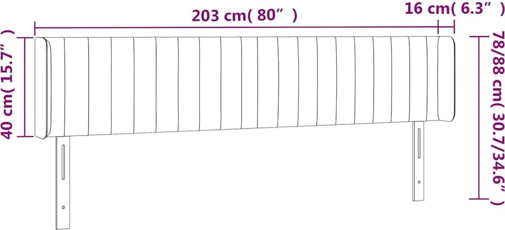 Čelo postele s LED taupe 203 x 16 x 78/88 cm textil 3123500