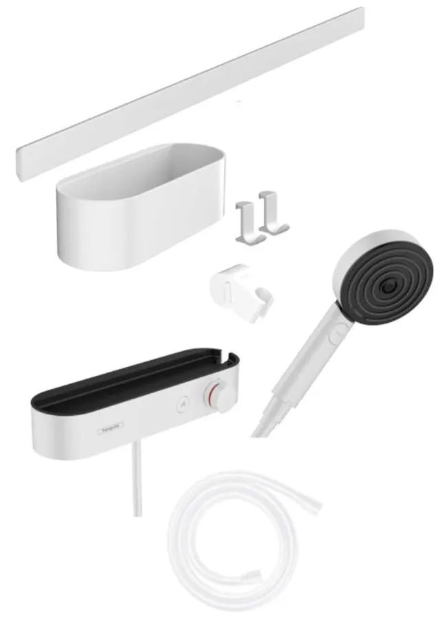 Hansgrohe WallStoris - Set sprchové hlavice 105, 3 proudy, termostatu a koupelnových doplňků, matná bílá 24250700