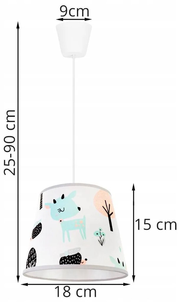 Dětské závěsné svítidlo Bambi, 1x textilní stínítko se vzorem, s