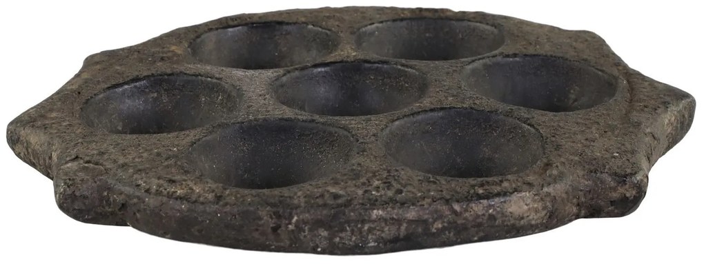 Černý antik kamenný svícen na malé svíčky Grimaud Unit - Ø 25*2,5 cm