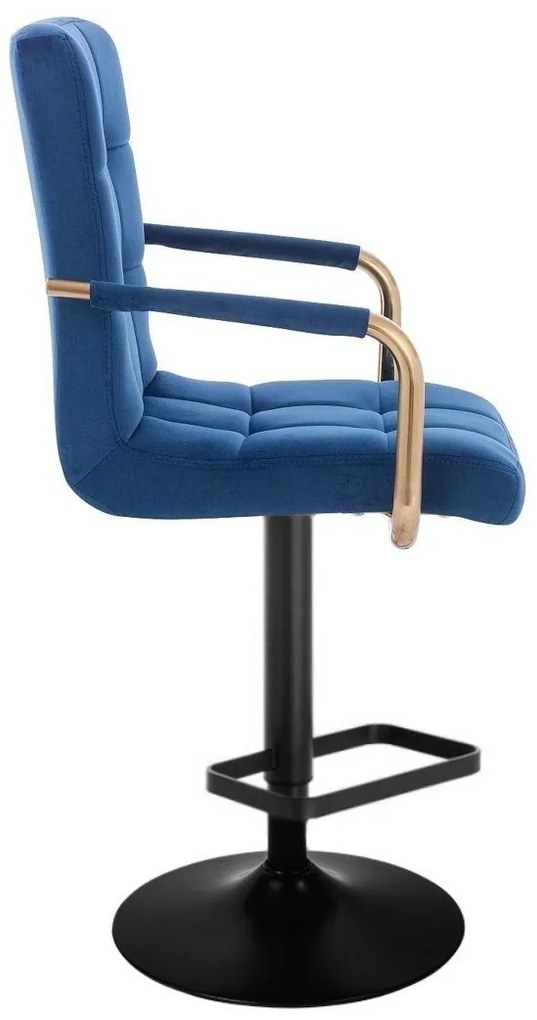 LuxuryForm DESIGN Barová židle VERONA GOLD VELUR na černé kulaté podstavě - modrá