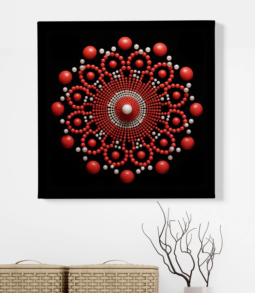 Obraz na plátně - Mandala červené perly FeelHappy.cz Velikost obrazu: 100 x 100 cm