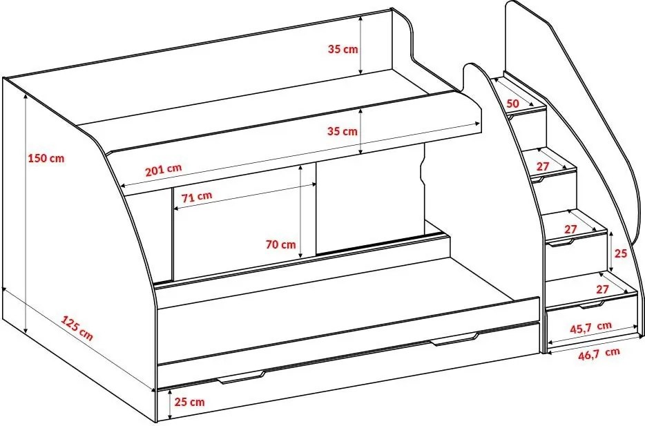Dětská patrová postel MARTIN - 200x80 cm - bílá/šedá