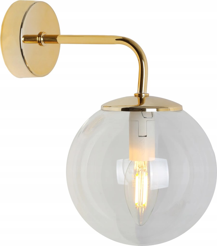 Nástěnná Lampa Zlatá Průhledná Skleněná Koule Loft Glamour