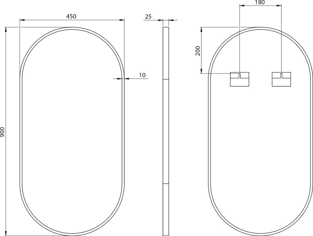 Sapho AROWANA oválné zrcadlo v rámu 45 x 90 cm černá mat AWB4590