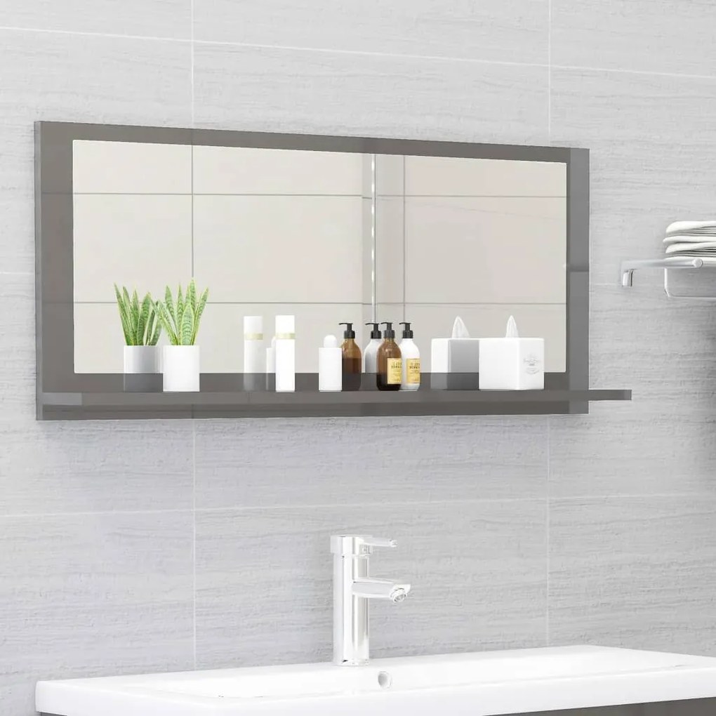 Koupelnové zrcadlo šedé vysoký lesk 90x10,5x37 cm dřevotříska - Default Title