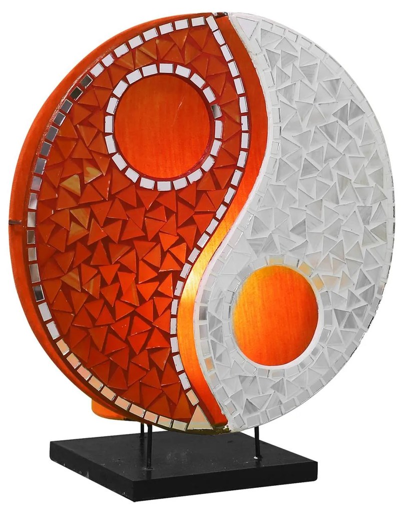 Skleněná mozaiková stolní lampa Ying Yang oranžová/bílá