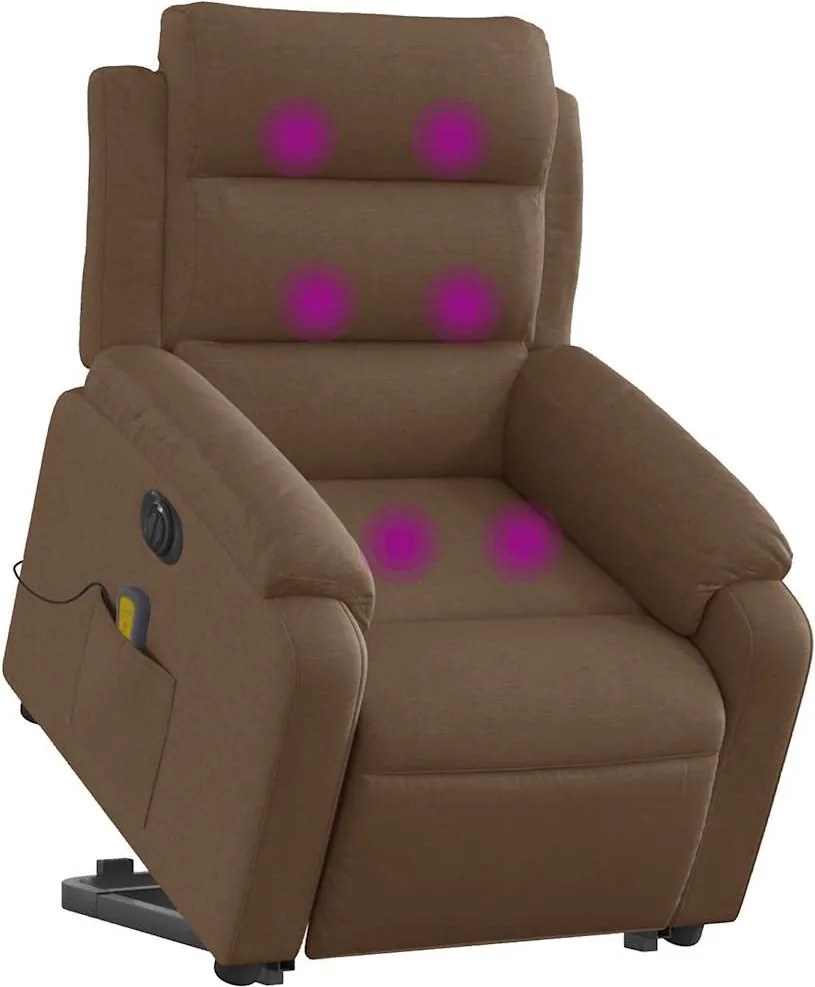 Elektrické zvedací masážní polohovací křeslo hnědé textil 3205020