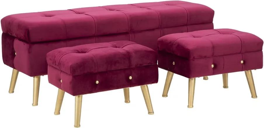 Set lavice a 2 podnožek s úložným prostorem ve vínově červené barvě Mauro Ferretti Glam