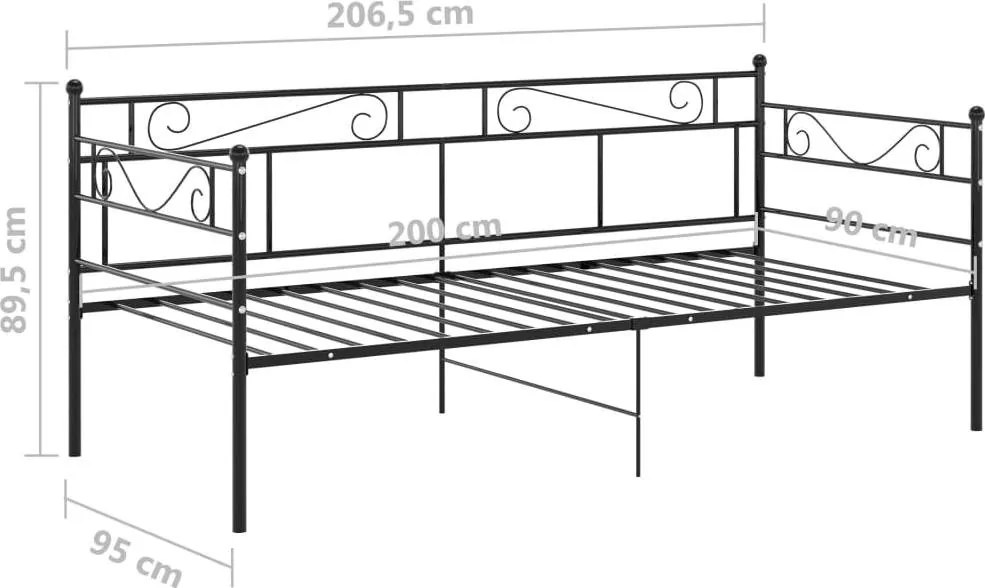 vidaXL Rám postele/pohovky kovový 90 x 200 cm [324767] Barva: Černá