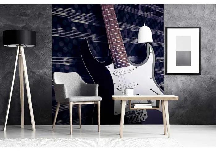 DIMEX | Vliesová fototapeta na zeď Elektrická kytara MS-3-0304 | 225 x 250 cm | fialová, bílá, hnědá