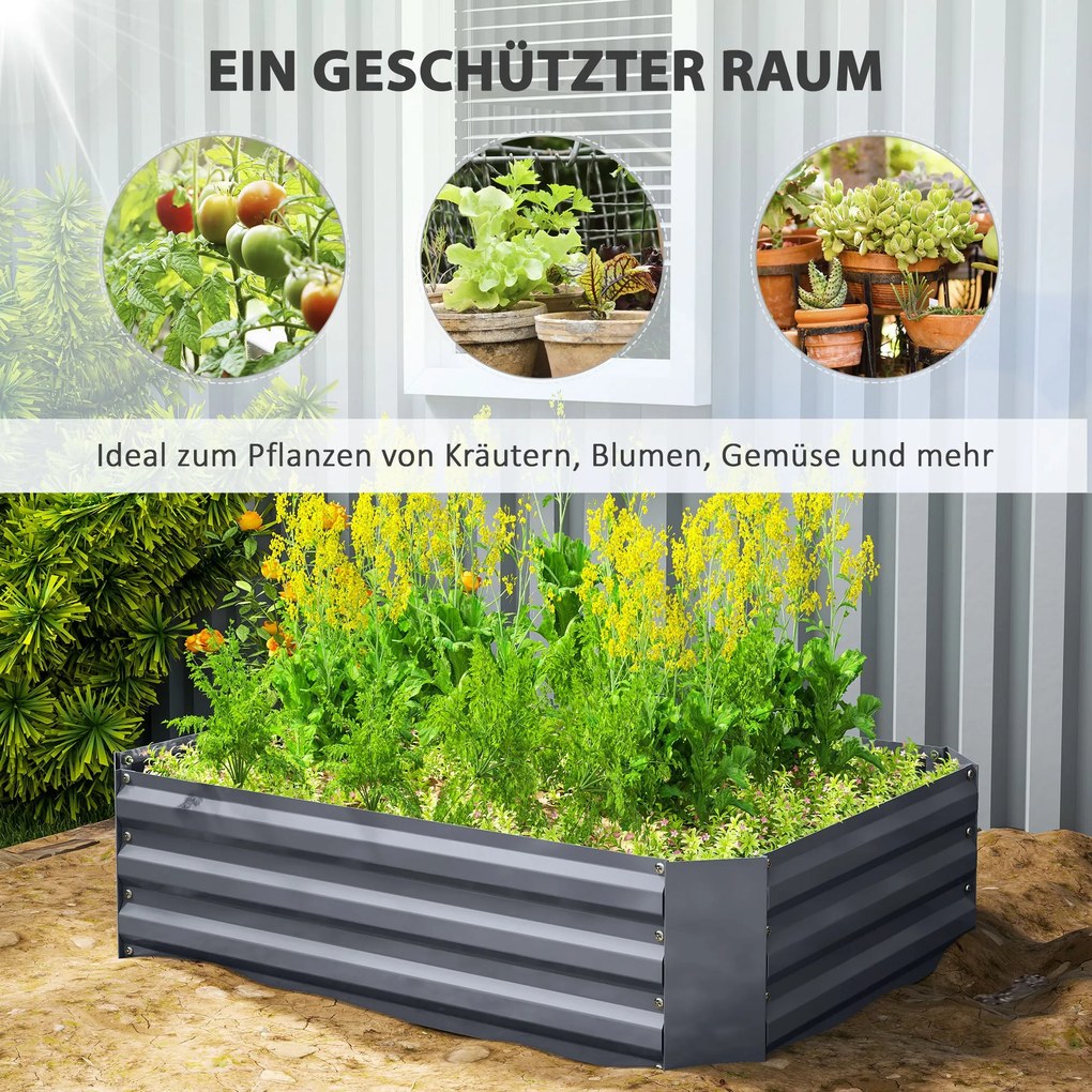 Vyvýšený záhon Outsunny z oceli, studený rám pro pěstování, zahradní květinový box, stohovatelný, pěstební záhon na zeleninu 120x90x30cm pro zahradu …