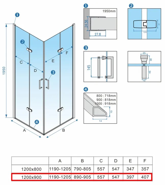 BPS-koupelny Obdélníkový sprchový kout HYD-OK122 120x90 černá/transparent