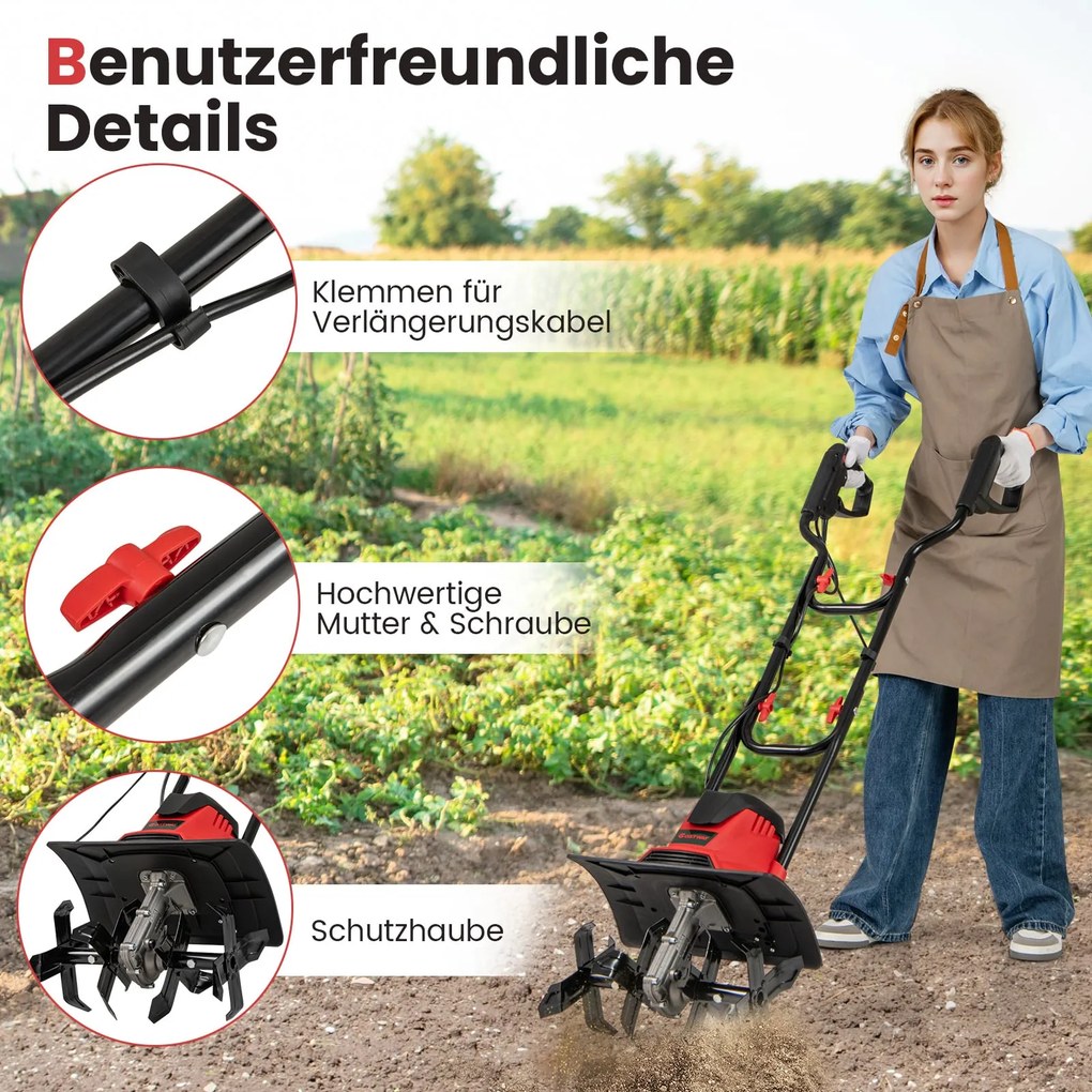 Costway Elektrický kultivátor 1200 W | Pracovní šířka 36 cm | Pracovní hloubka