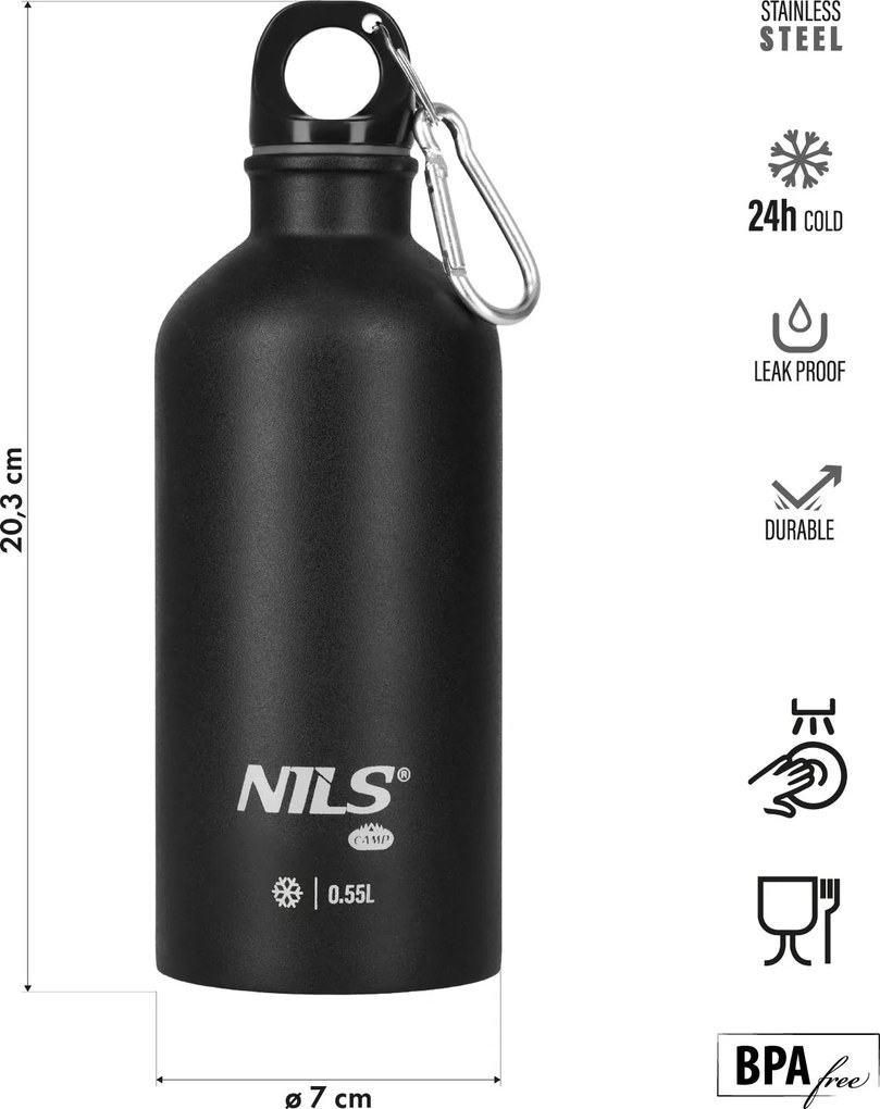 NC3801 ČERNÁ NEREZOVÁ TURISTICKÁ LÁHEV 550ML NILS CAMP