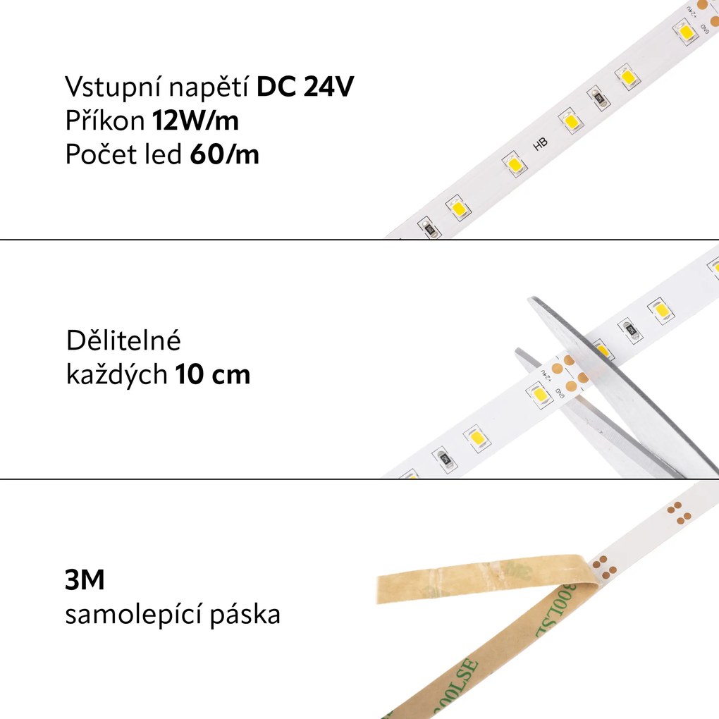 T-LED LED pásek 24V-300-12W vnitřní Varianta: Studená bílá