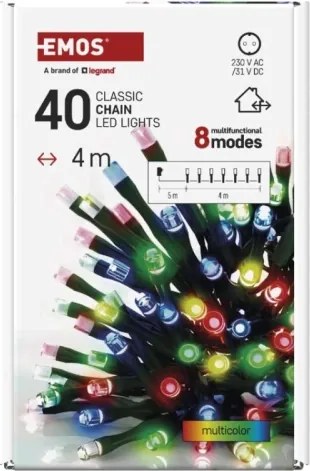 Vánoční osvětlení EMOS D4AM21 40LED řetěz 4m multicolor programy s časovačem