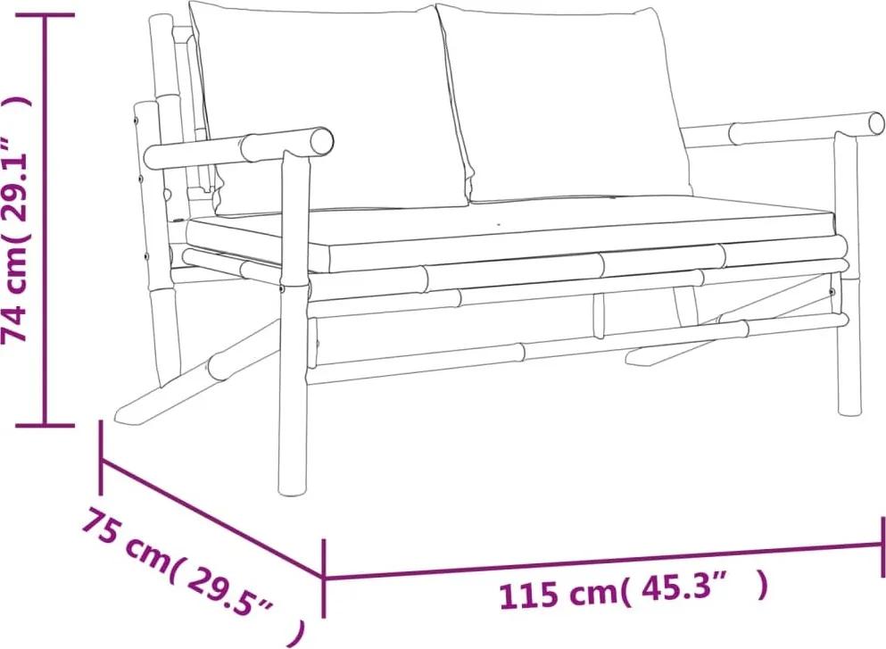 vidaXL 5dílná zahradní sedací souprava krémově bílé podušky bambus [3156474] Barva polštáře: Tmavě šedá