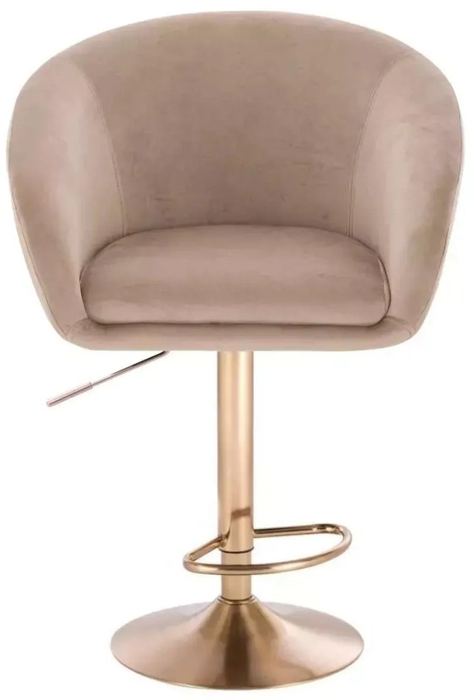LuxuryForm DESIGN Barová židle VENICE VELUR na zlaté kulaté podstavě - latte