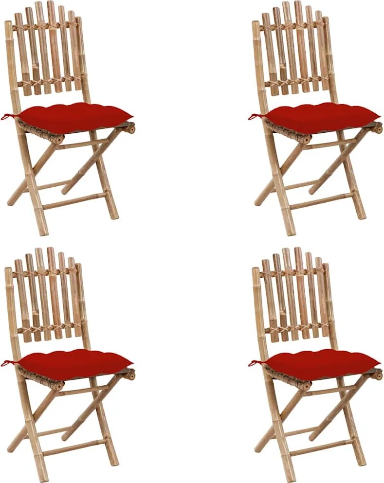 5dílný skládací zahradní jídelní set s poduškami bambus 3063981