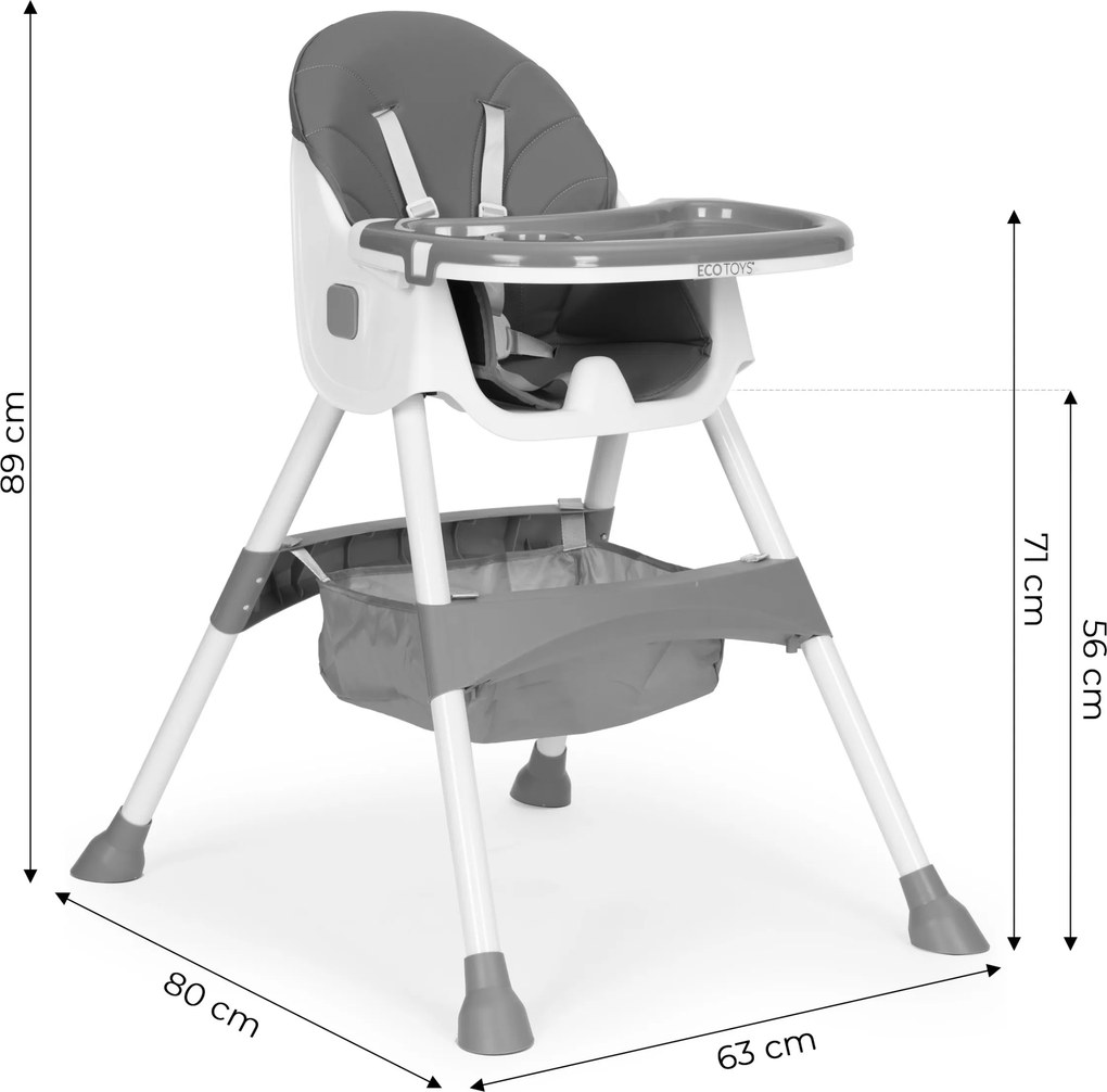 Dětská jídelní židlička BABY ECOTOYS šedá