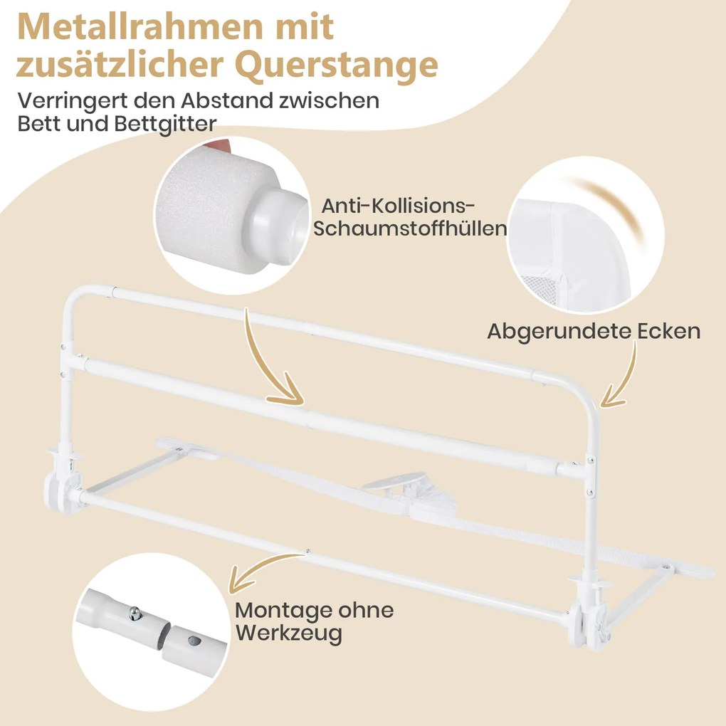 Costway Zábrana na postel pro batolata 100 cm skládací zábrana na dětskou – bílý