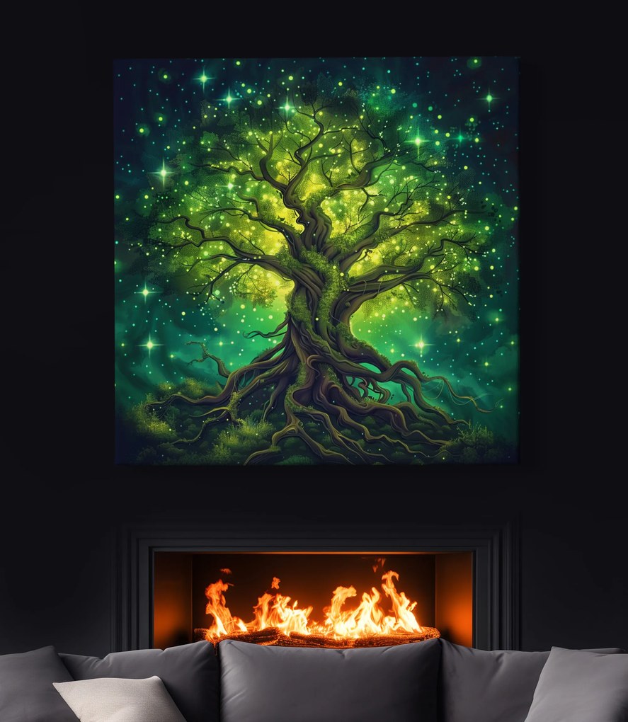 Obraz na plátně - Strom života Vesmírné snění FeelHappy.cz Velikost obrazu: 140 x 140 cm