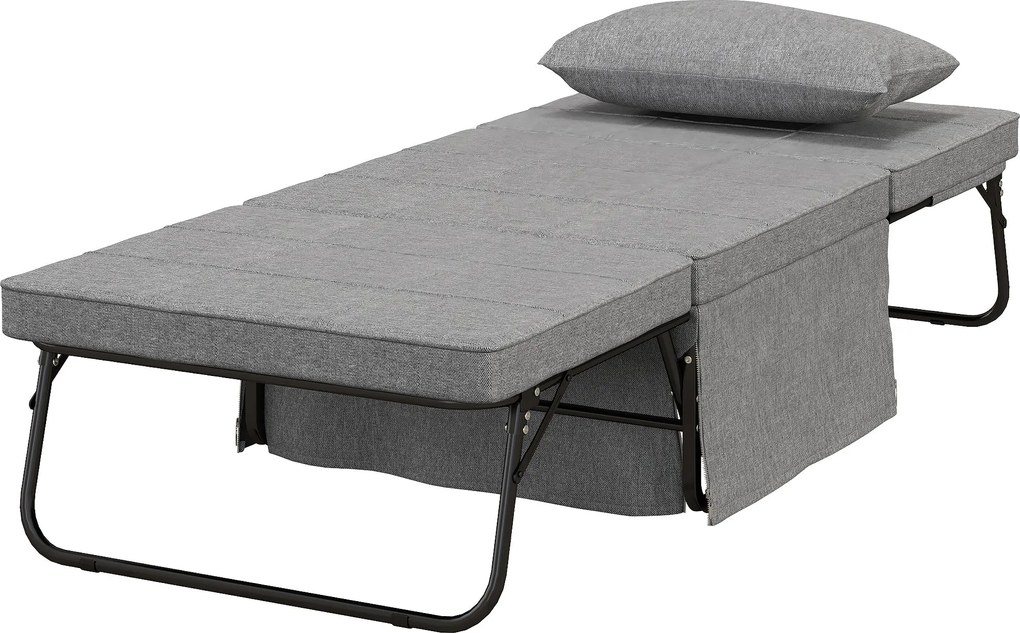 HOMCOM 4-v-1 skládací postel 75x190 cm, skládací postel pro dospělé s 8 cm tloušťkou matrace, cestovní postel s kovovým rámem, nastavitelné jednolůžko