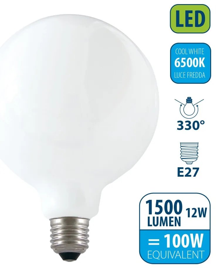 VELAMP OPAL FILAMENT žárovka 12W Globe, E27, 6500K