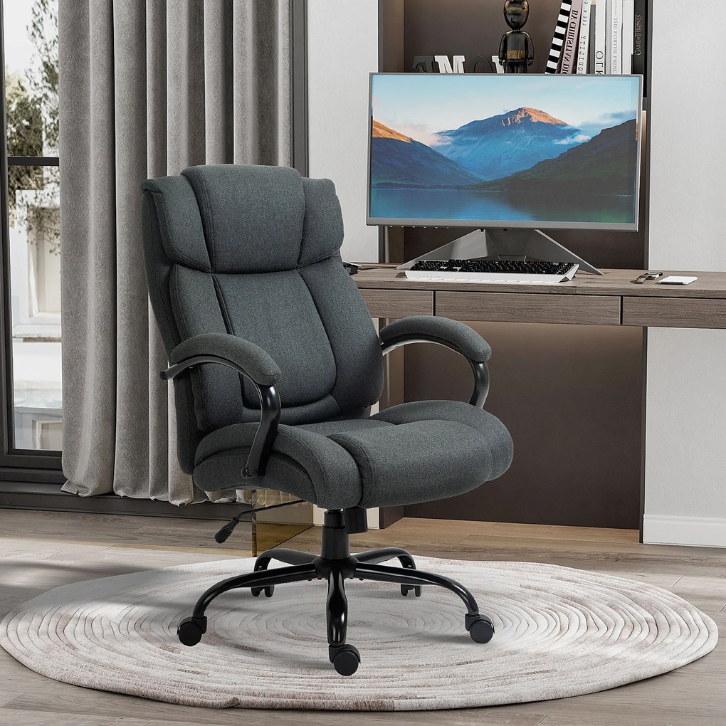 Vinsetto Kancelářská židle, ergonomická židle ke stolu, otočná židle s polstrovanými područkami, nosnost až 220 kg, šedá