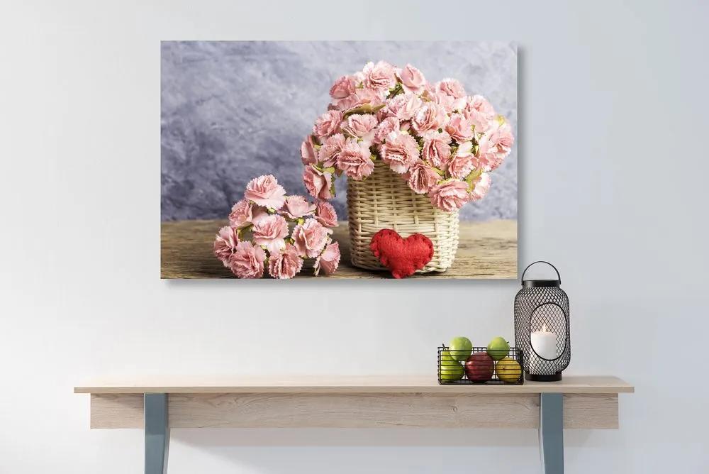 Obraz kytička růžových karafiátů v košíku Varianta: 60x40