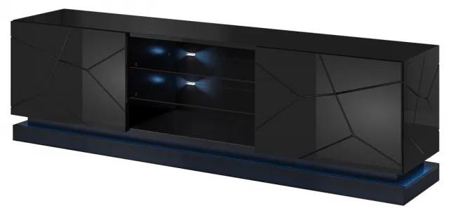 TV stolek Agnes 200, Osvětlení: osvětlení LED, Barva: černý / černý lesk