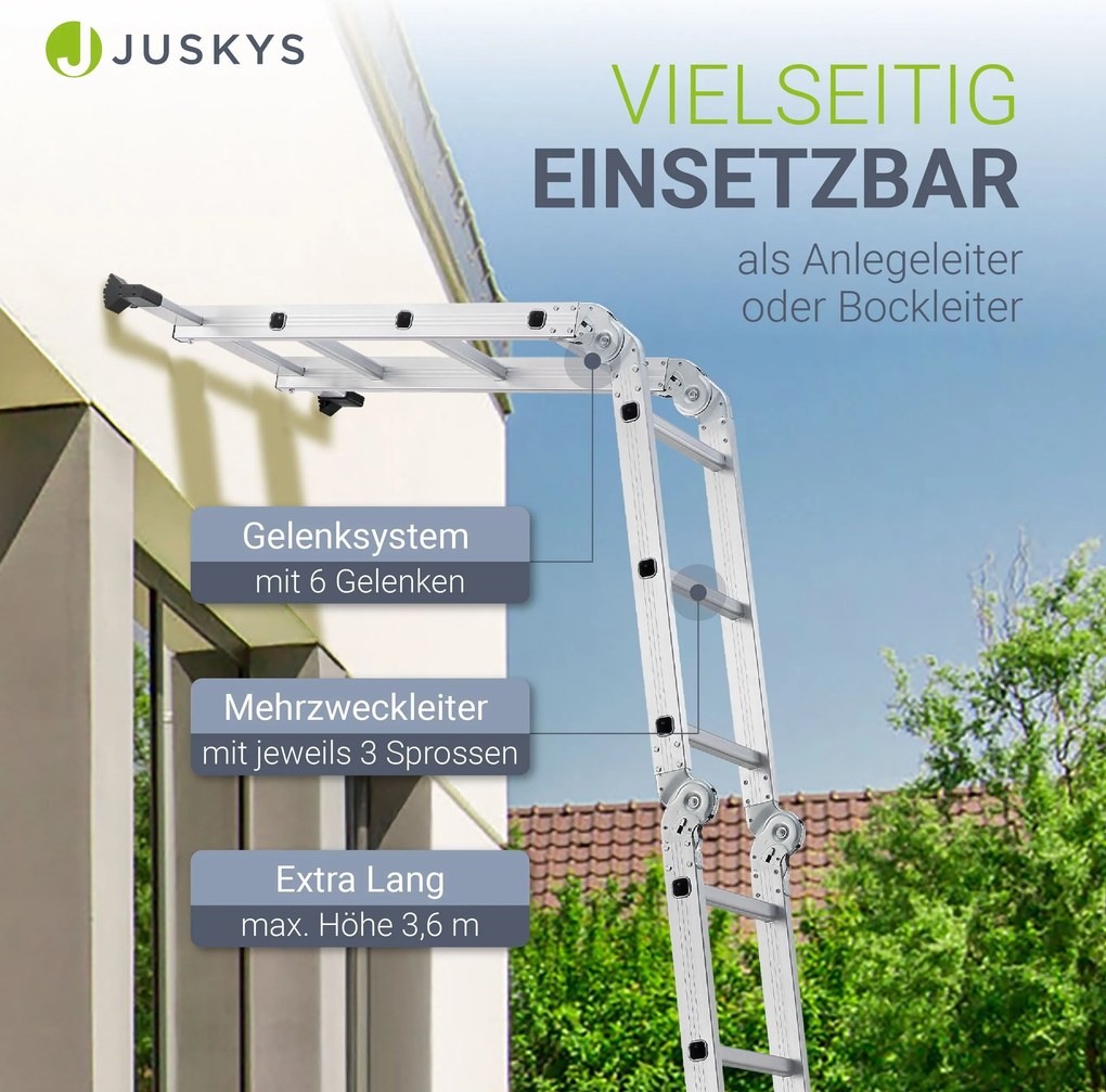 Juskys Hliníkový multifunkční žebřík Velikost: 360 cm
