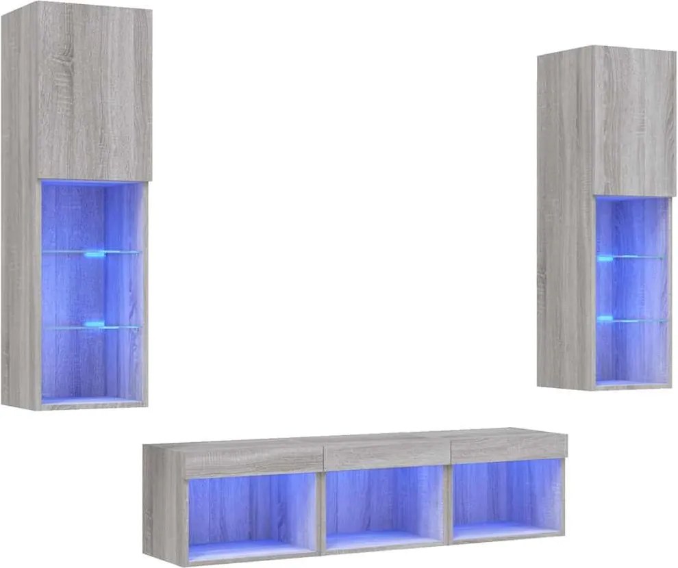 5dílná obývací stěna s LED šedá sonoma kompozitní dřevo 3216609