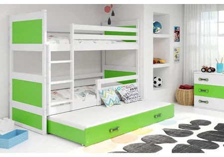 Dětská patrová postel s výsuvnou postelí RICO 190x80 cm Bílá Borovice