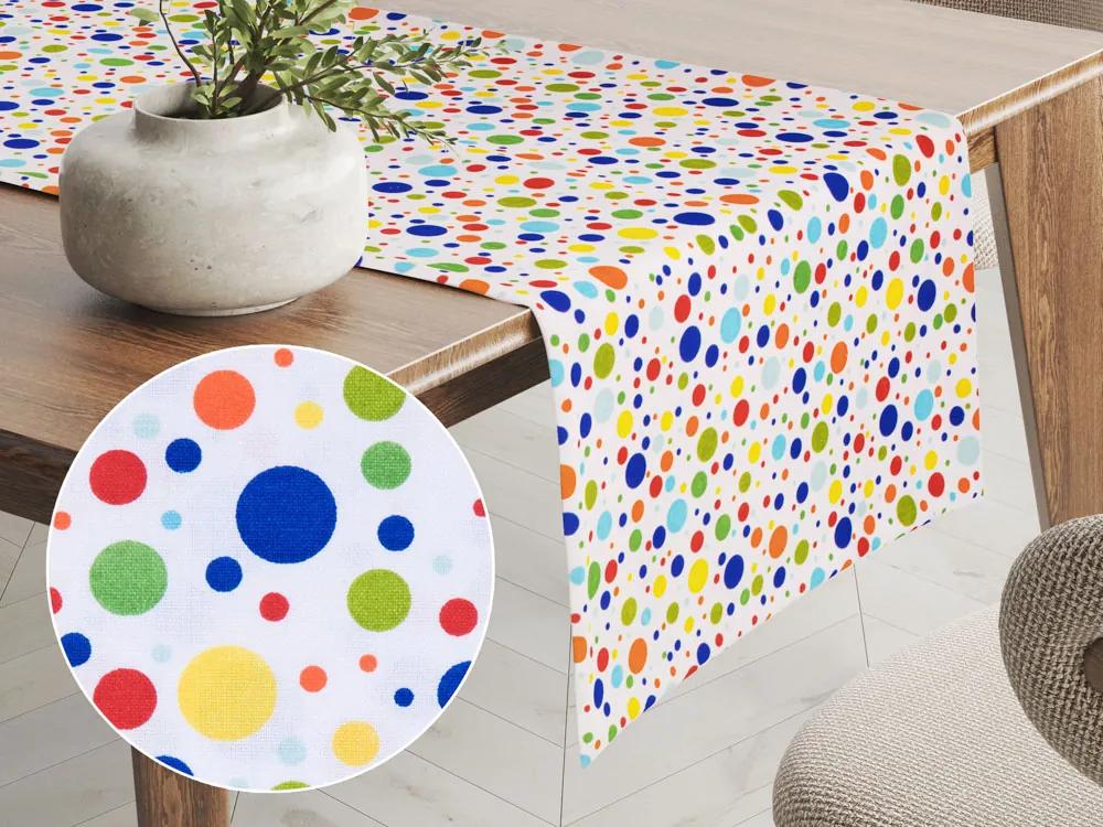 Biante Dětský bavlněný běhoun na stůl Sandra SA-006 Barevné puntíky na bílém 35x180 cm