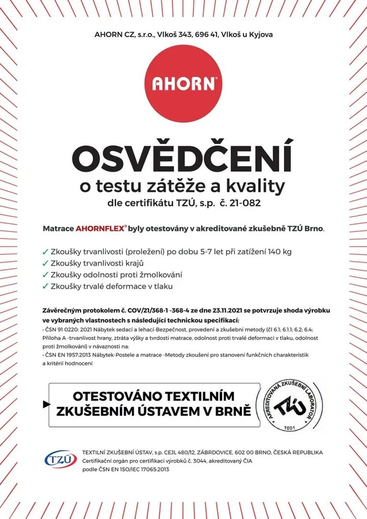 Ahorn MEDI VITA 20 cm - latexová matrace vhodná pro alergiky 100 x 210 cm