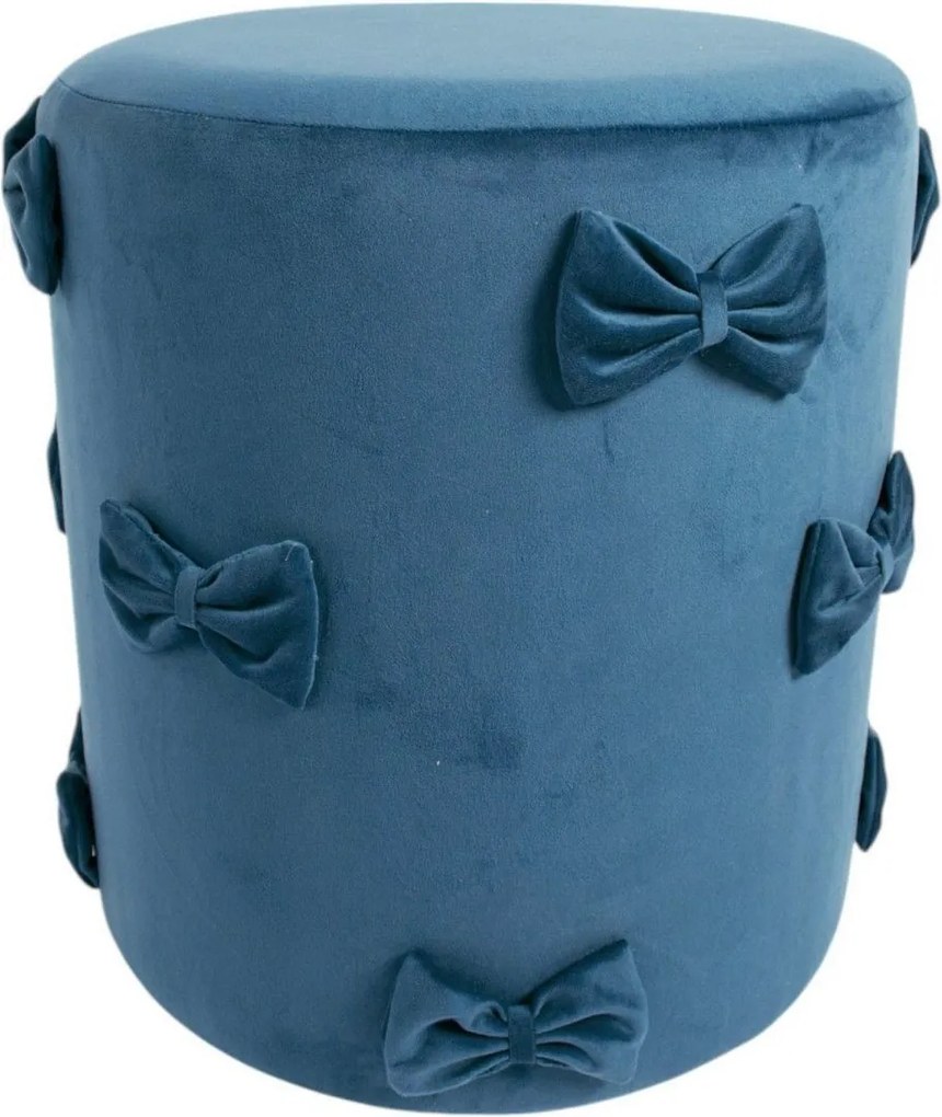 Modrý sametový taburet s mašlemi Pouf Bow blue – 37*37*42 cm