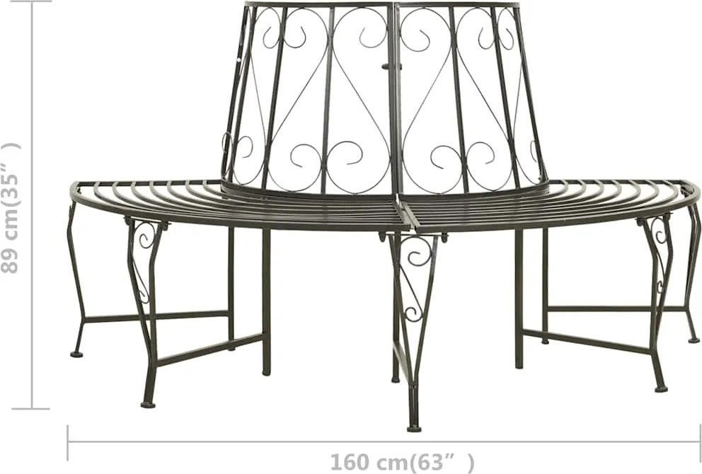Polokruhová zahradní lavice kolem stromu 160 cm ocel 313034